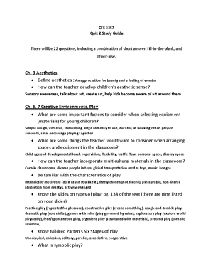 Quiz 3 Study Guide - ####### CFS 3357 ####### Quiz 3 Study Guide ...