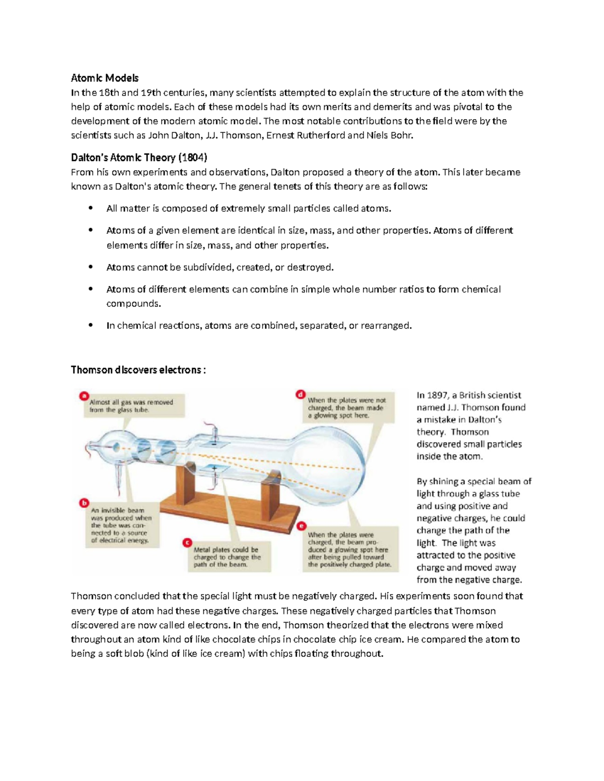 Atomic Theory - Worksheet - Atomic Models In the 18th and 19th ...