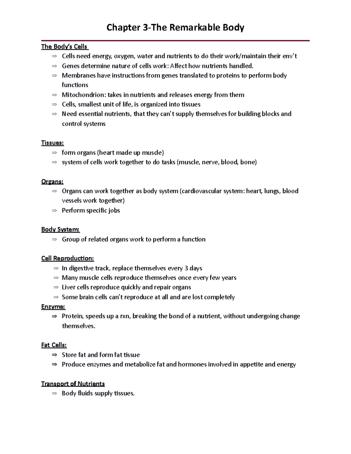 Chapter 3 - Inclass - Chapter 3-The Remarkable Body The Body’s Cells ...