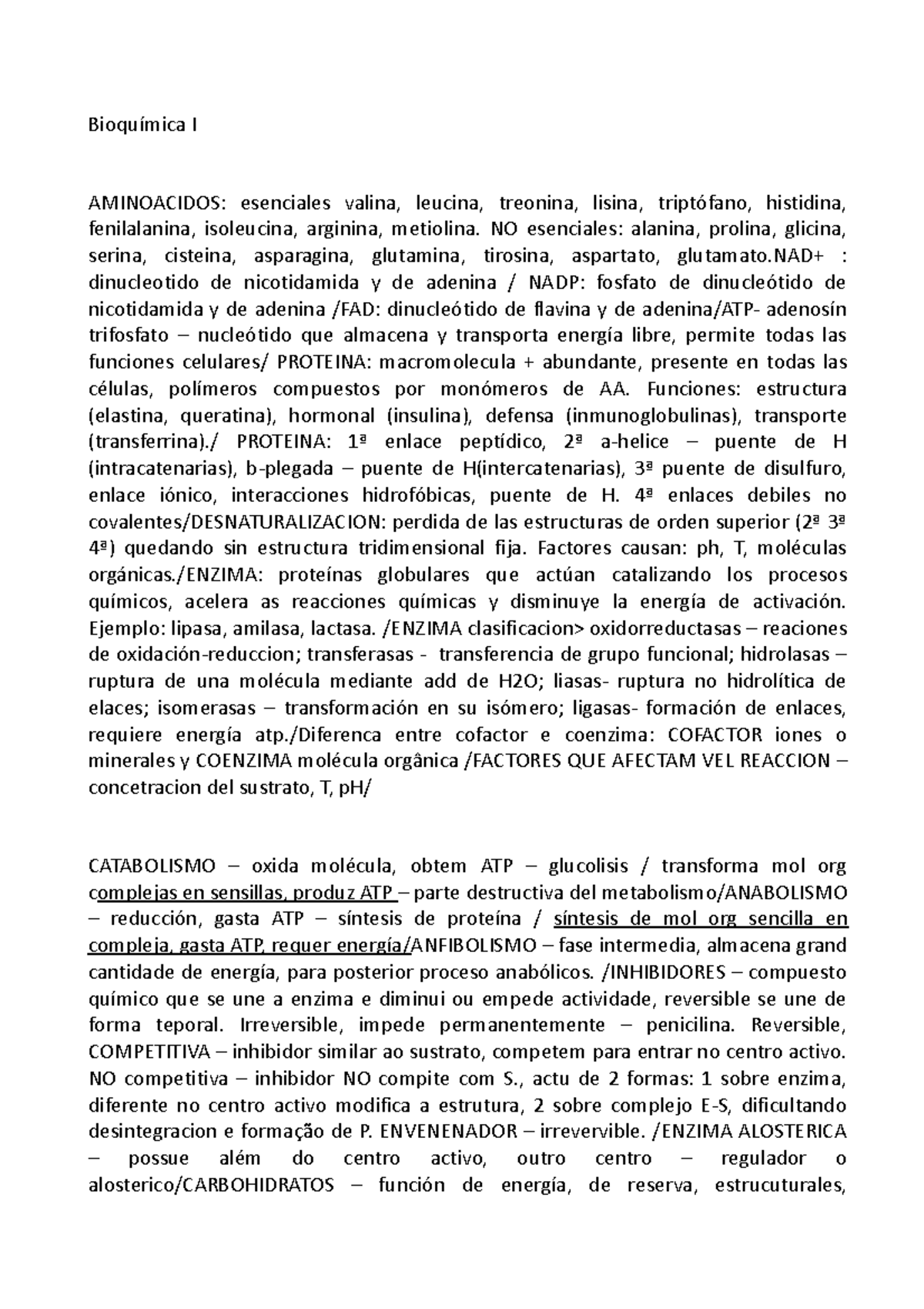 Bioquimica I - Resumem 2 parte Bioquímica 1 - Bioquímica I AMINOACIDOS ...