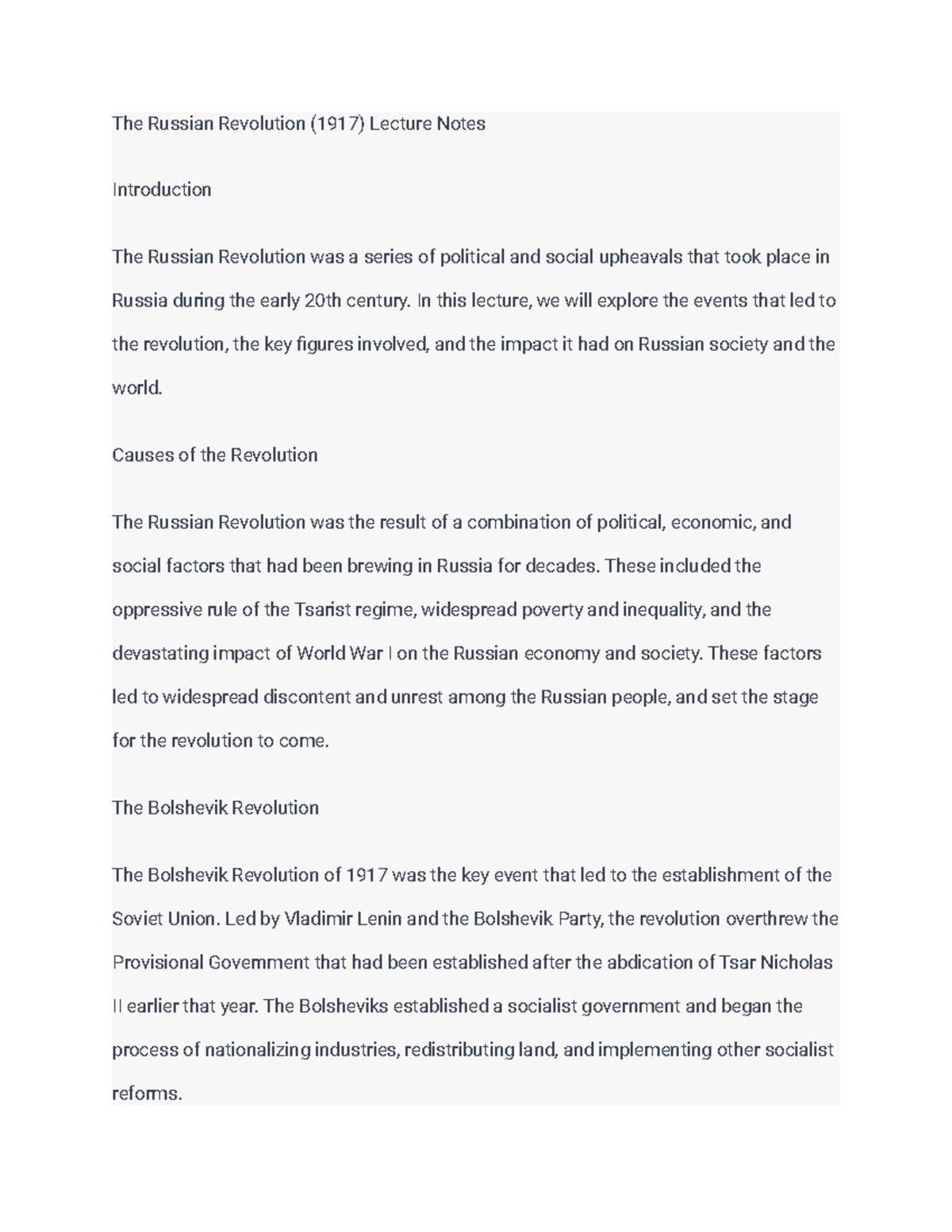 The Russian Revolution (1917) - In this lecture, we will explore the ...