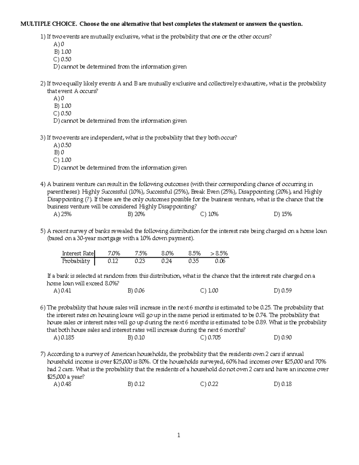 Multiple choice choose the one alternative that - MULTIPLE CHOICE ...