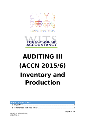 Companies Act Summary - Auditing notes - NOTE: these are only a few of ...