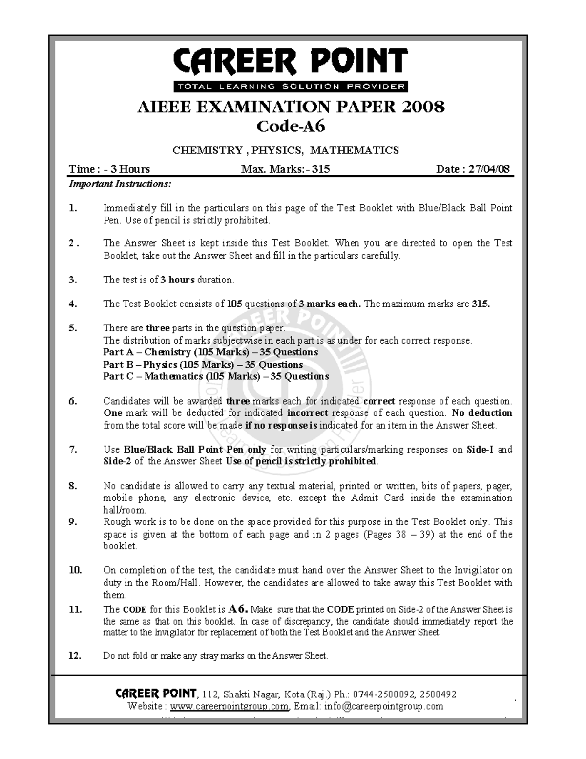 Aieee Sample Paper 2 - its the notes of 1st year of engineering ...