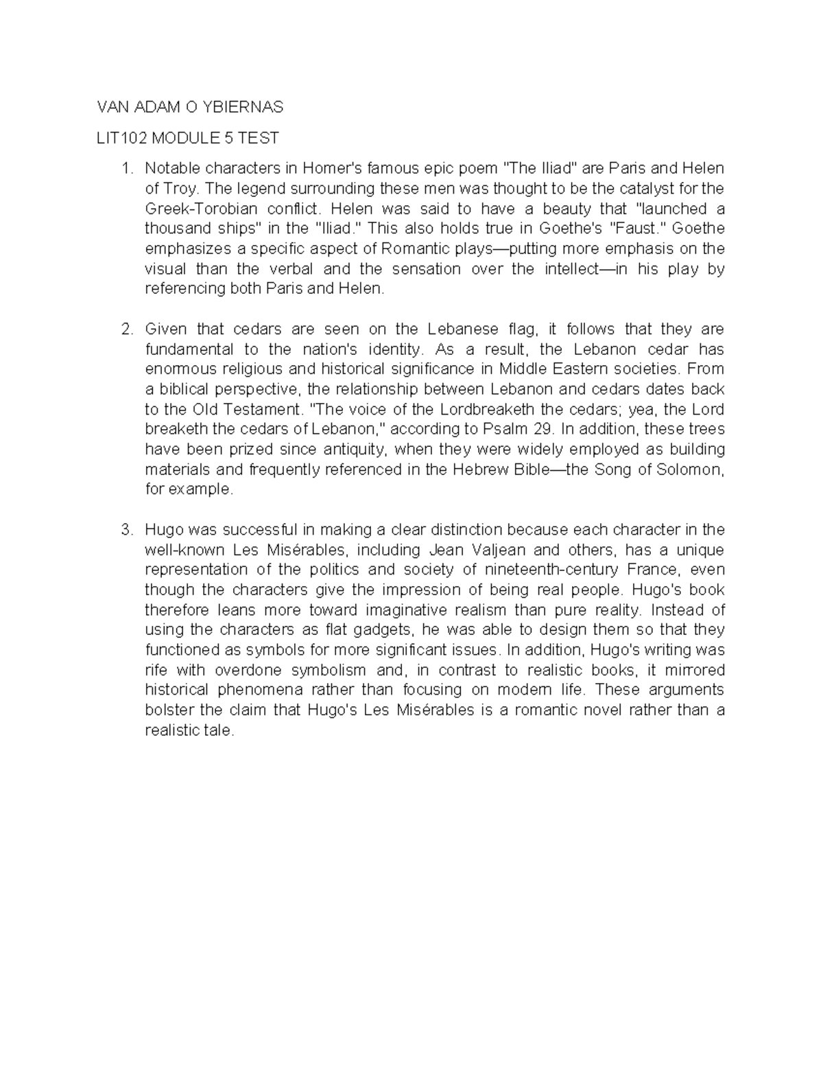 Van Adam O. Ybiernas - AB Pol Sci (LIT102 Module TEST 5) - VAN ADAM O ...