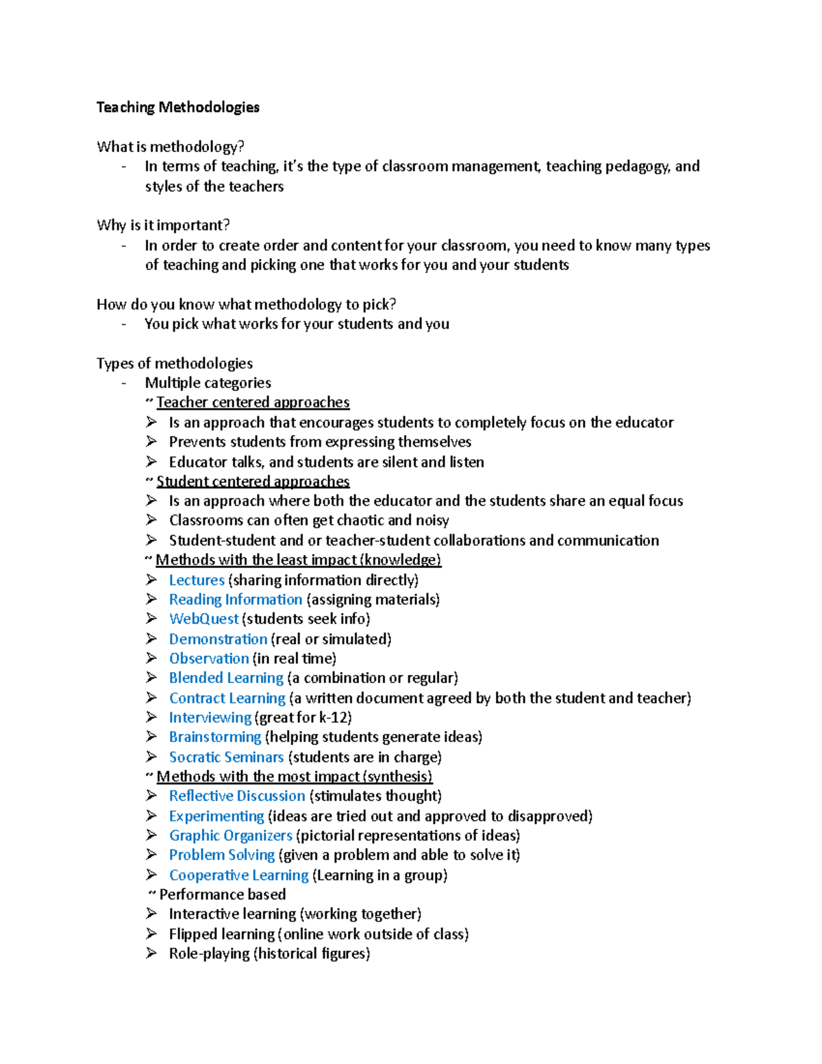 EDU-1000 (14) - Kate Ross - Teaching Methodologies What is methodology ...