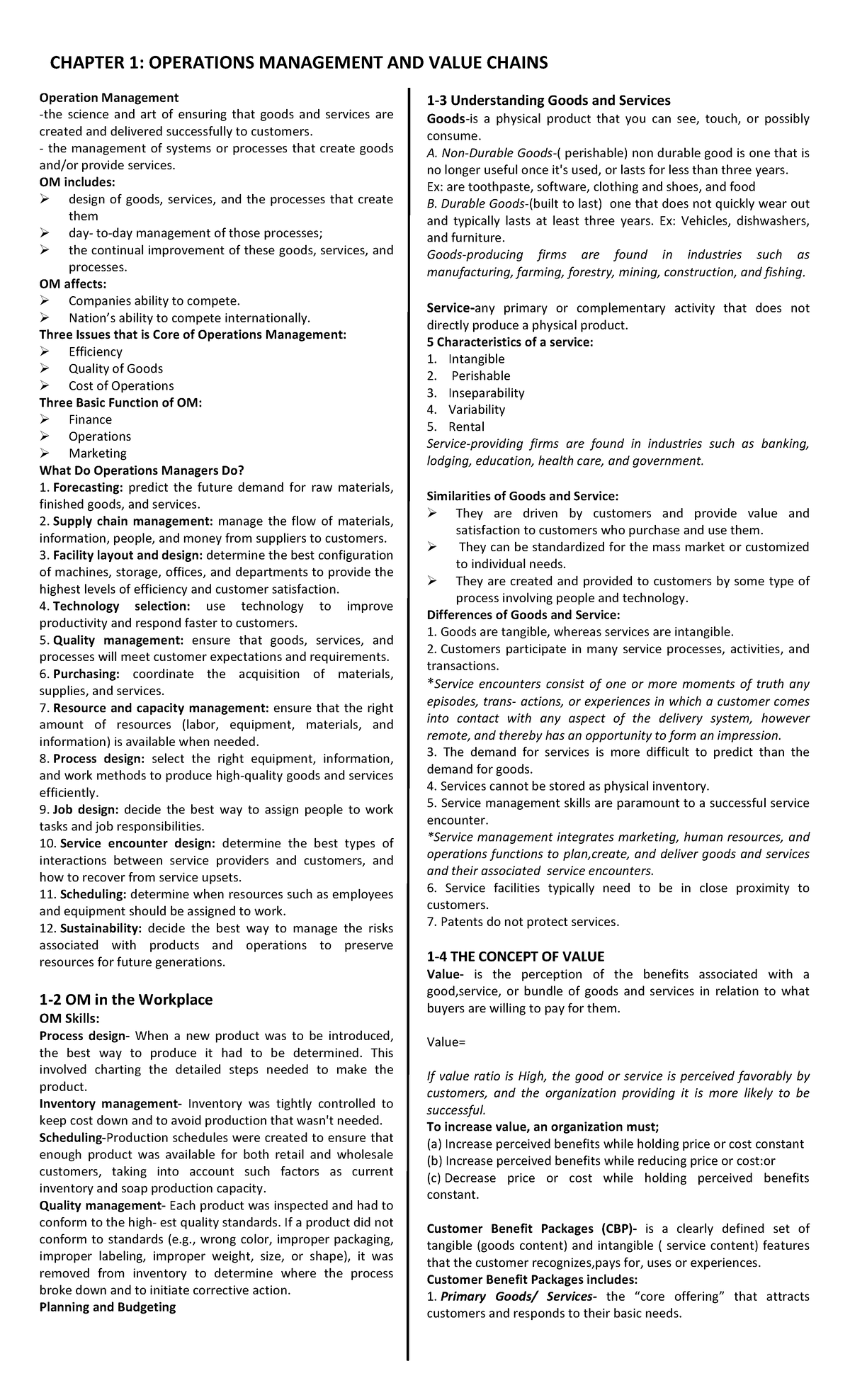 OM CHAP 1 - n/a - CHAPTER 1: OPERATIONS MANAGEMENT AND VALUE CHAINS ...