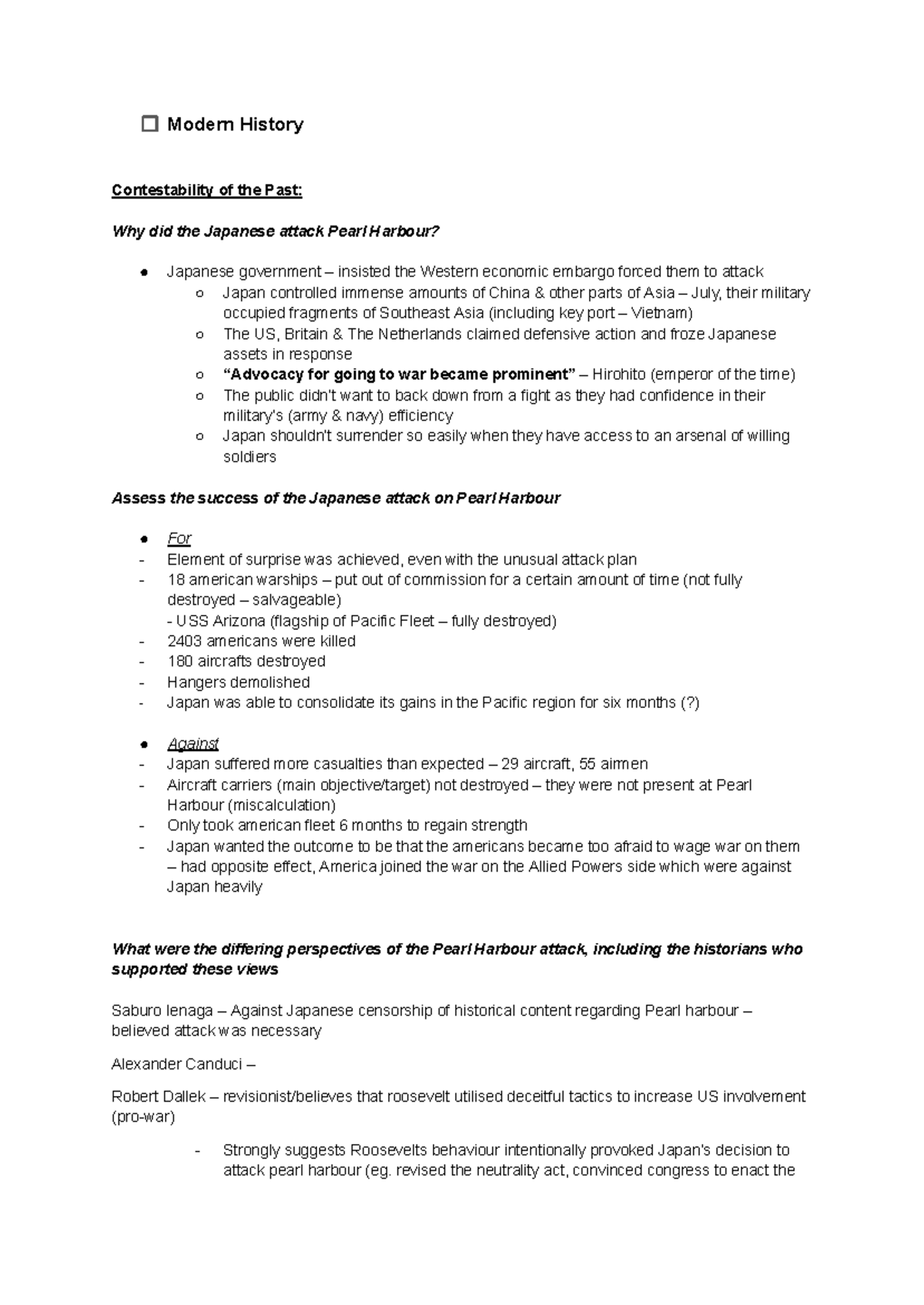 Modern History yr 11 yearly rev - Modern History Contestability of the ...