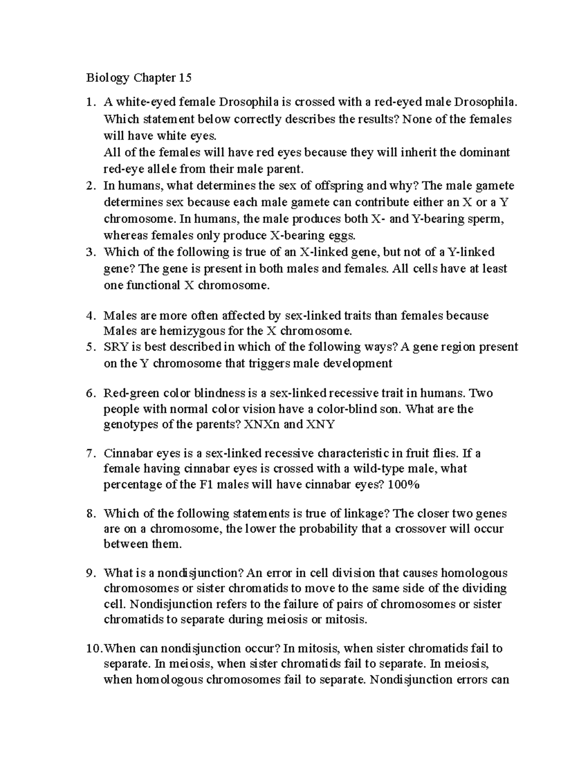 Biology Chapter 15 - Practice problems and answers - Biology Chapter 15 ...