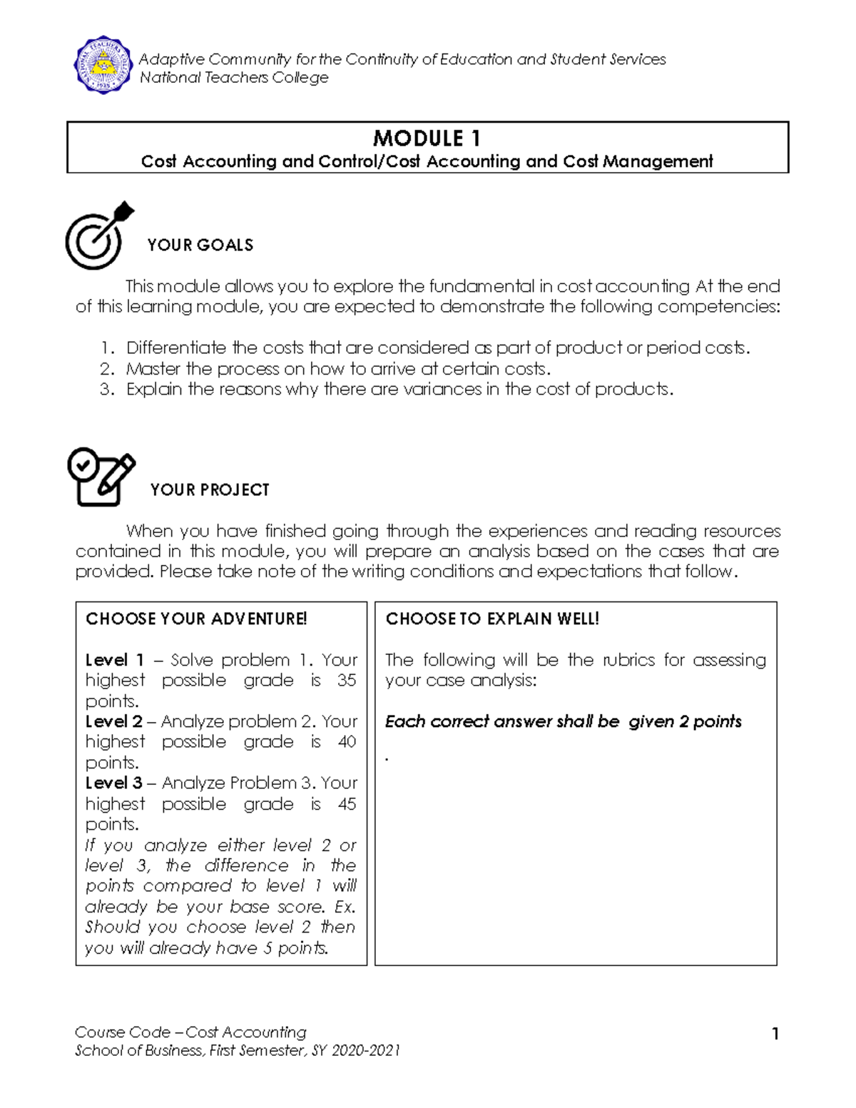 Strategic Module 1 - LECTURE AND TUTORIAL NOTES - National Teachers ...