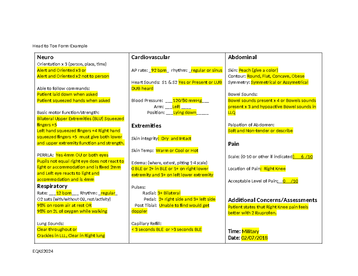Head to Toe Form S2024 Filled out - Head to Toe Form-Example Neuro ...