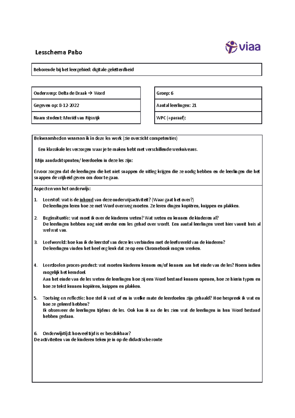 Delta - lesvoorbereiding - Lesschema Pabo Behorende bij het leergebied ...