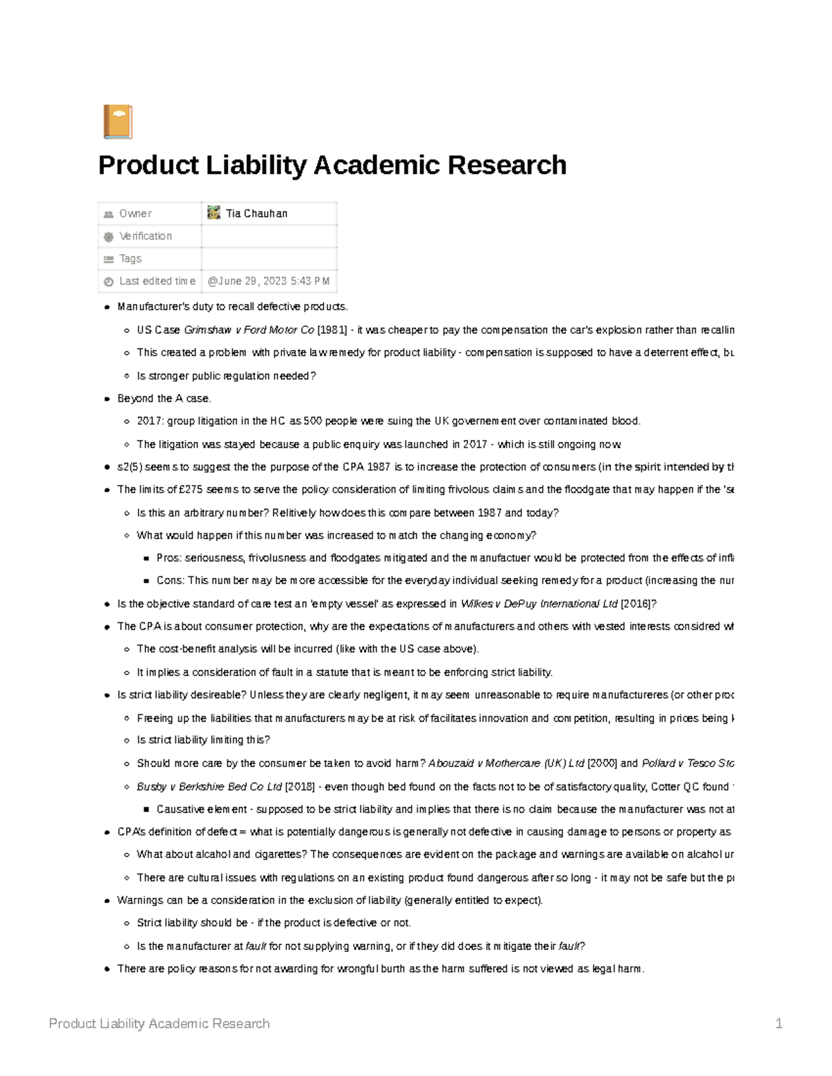 (Academic Research) Product Liability - LAW-5016B - UEA - Studocu