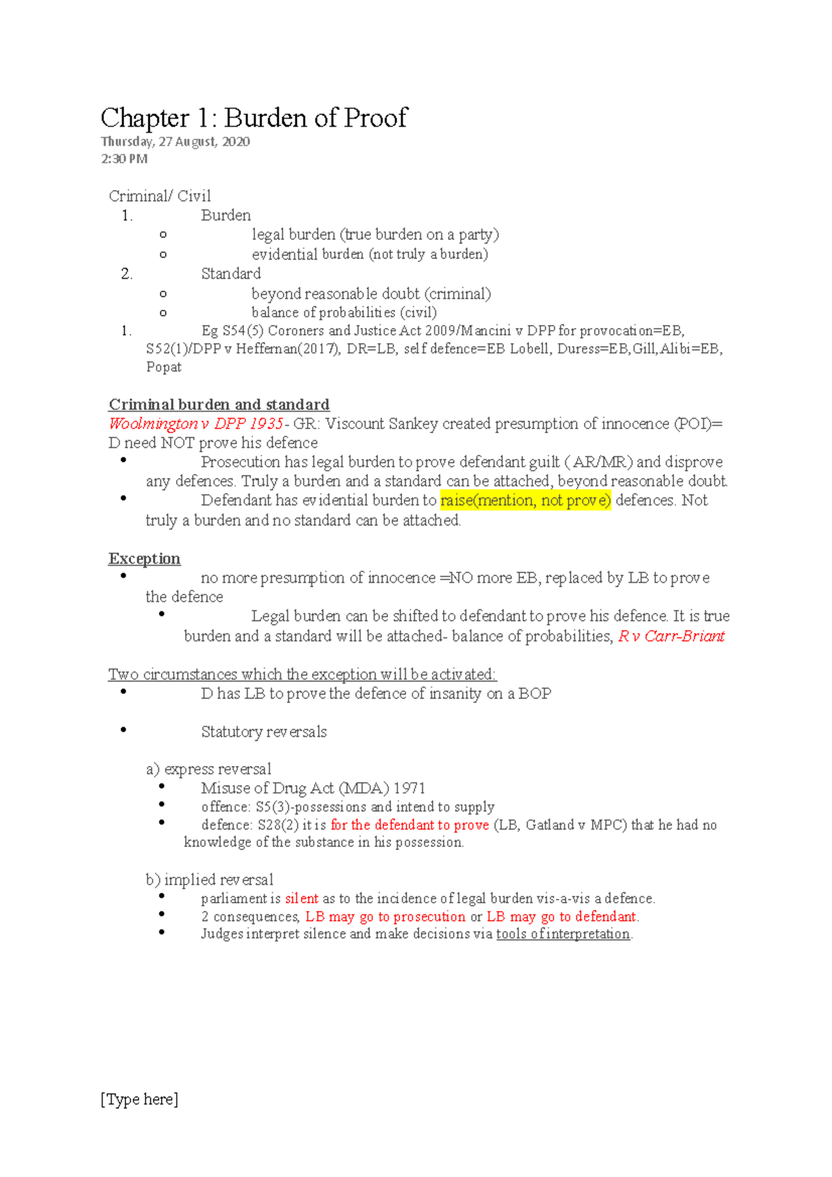 Chapter 1 Burden of Proof - Chapter 1: Burden of Proof Thursday, 27 ...