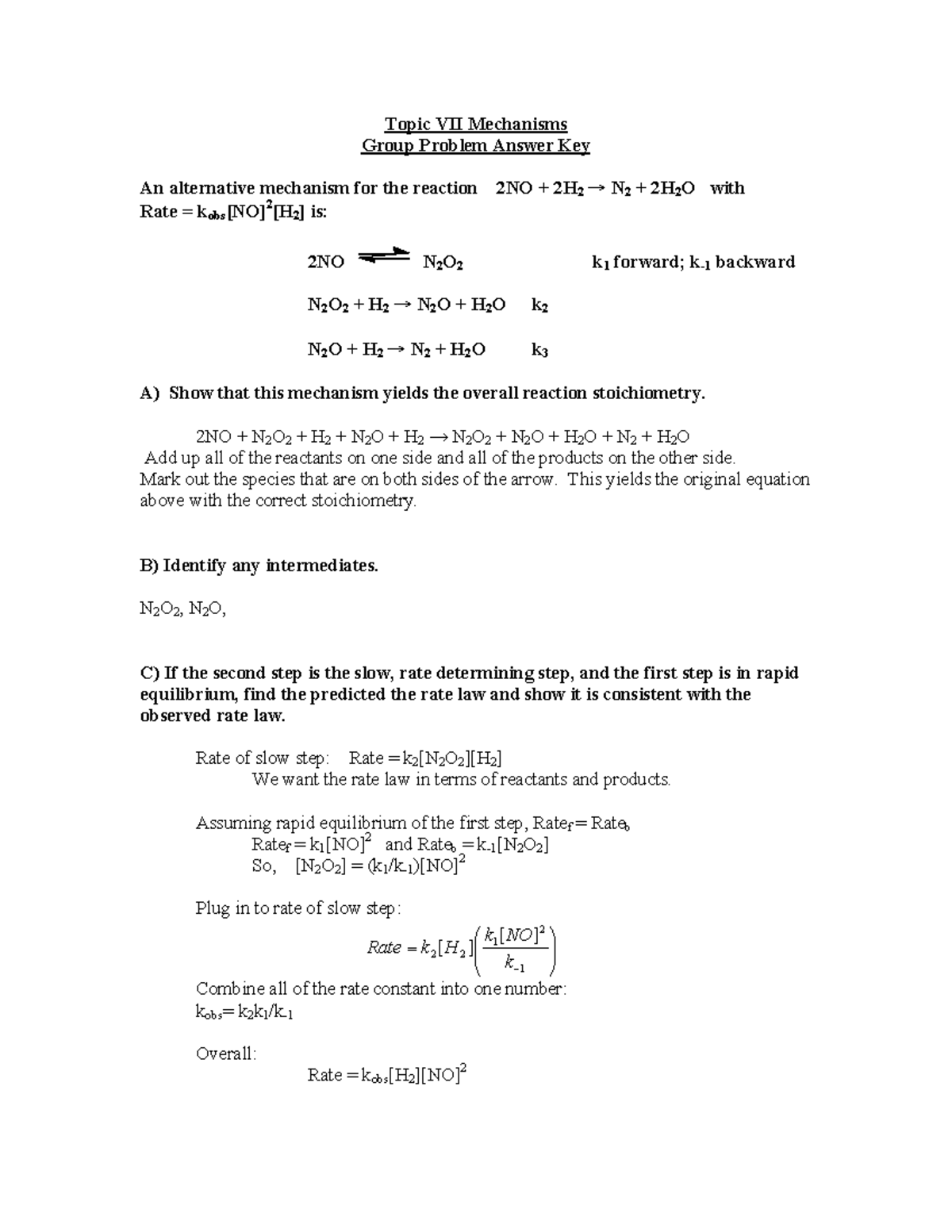 Topic VII Mechanisms GP AK - Topic VII Mechanisms Group Problem Answer ...