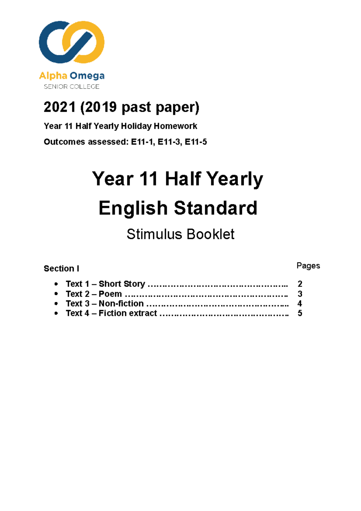 Section 1 - Stimulus Booklet - 2021 (2019 past paper) Year 11 Half ...