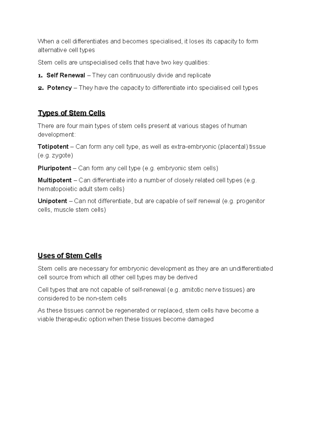 STem Cells - Bio - When a cell differentiates and becomes specialised ...