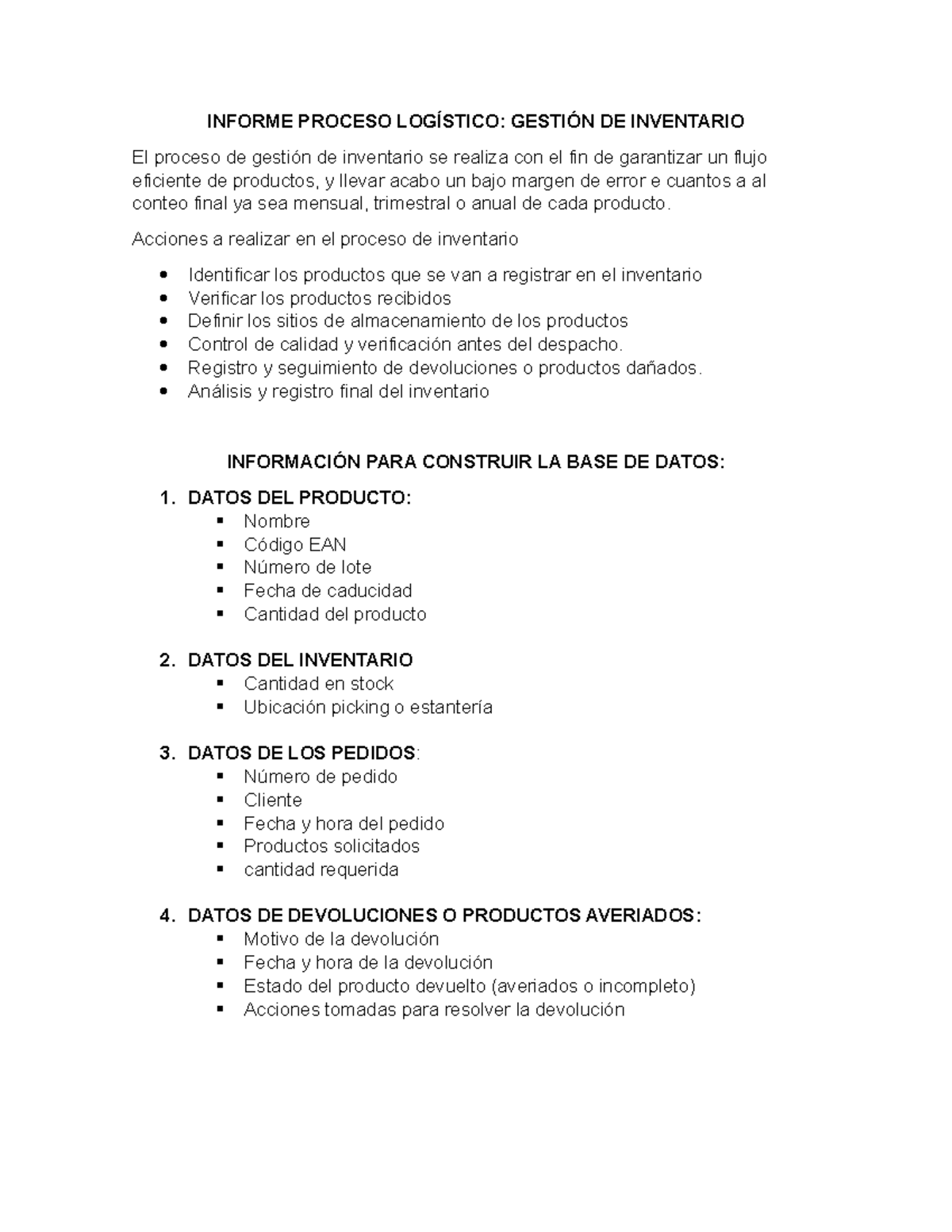 Informe Proceso Logístico - AA1-EV01 - INFORME PROCESO LOGÍSTICO: GESTIÓN DE INVENTARIO El ...