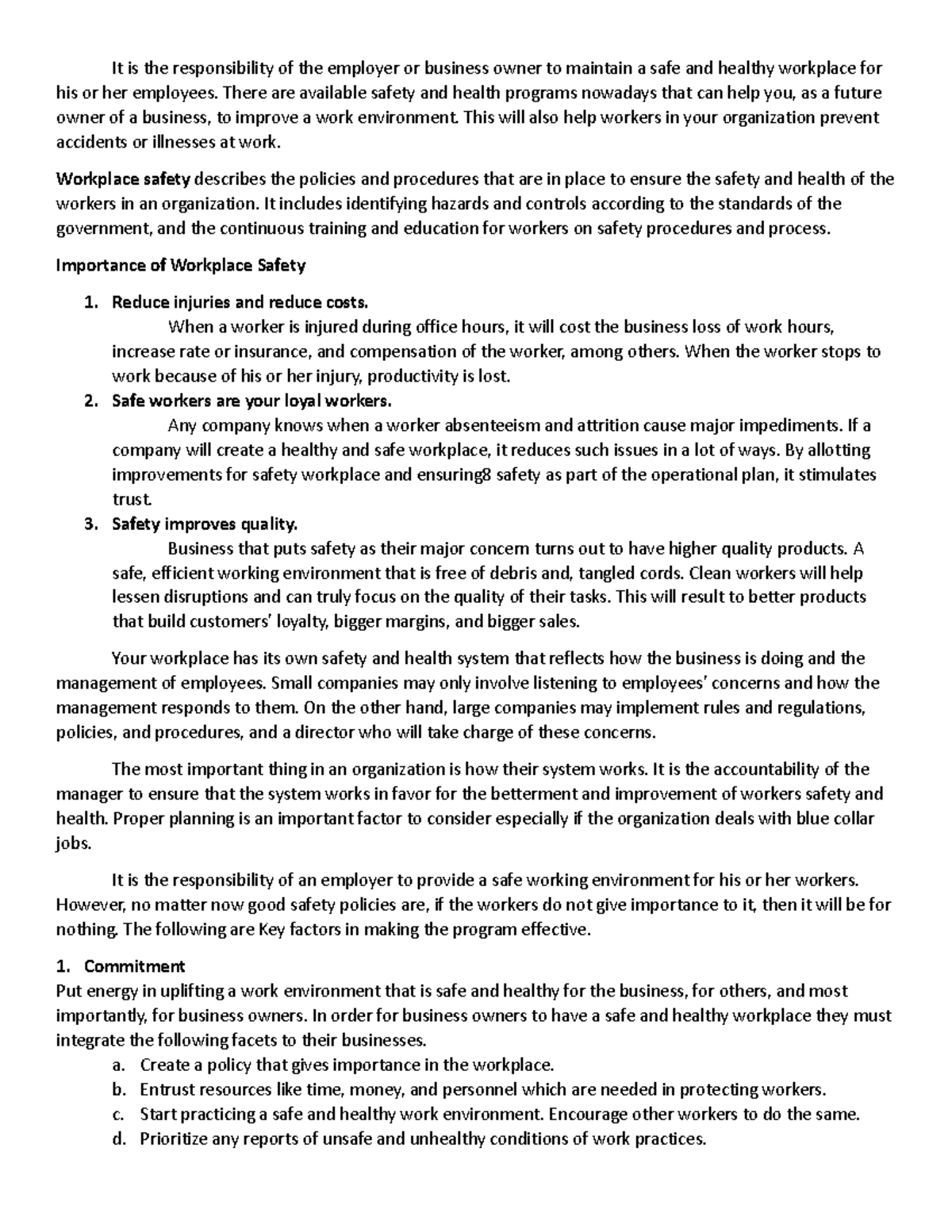 OSHP 2 - OHSP - It is the responsibility of the employer or business ...