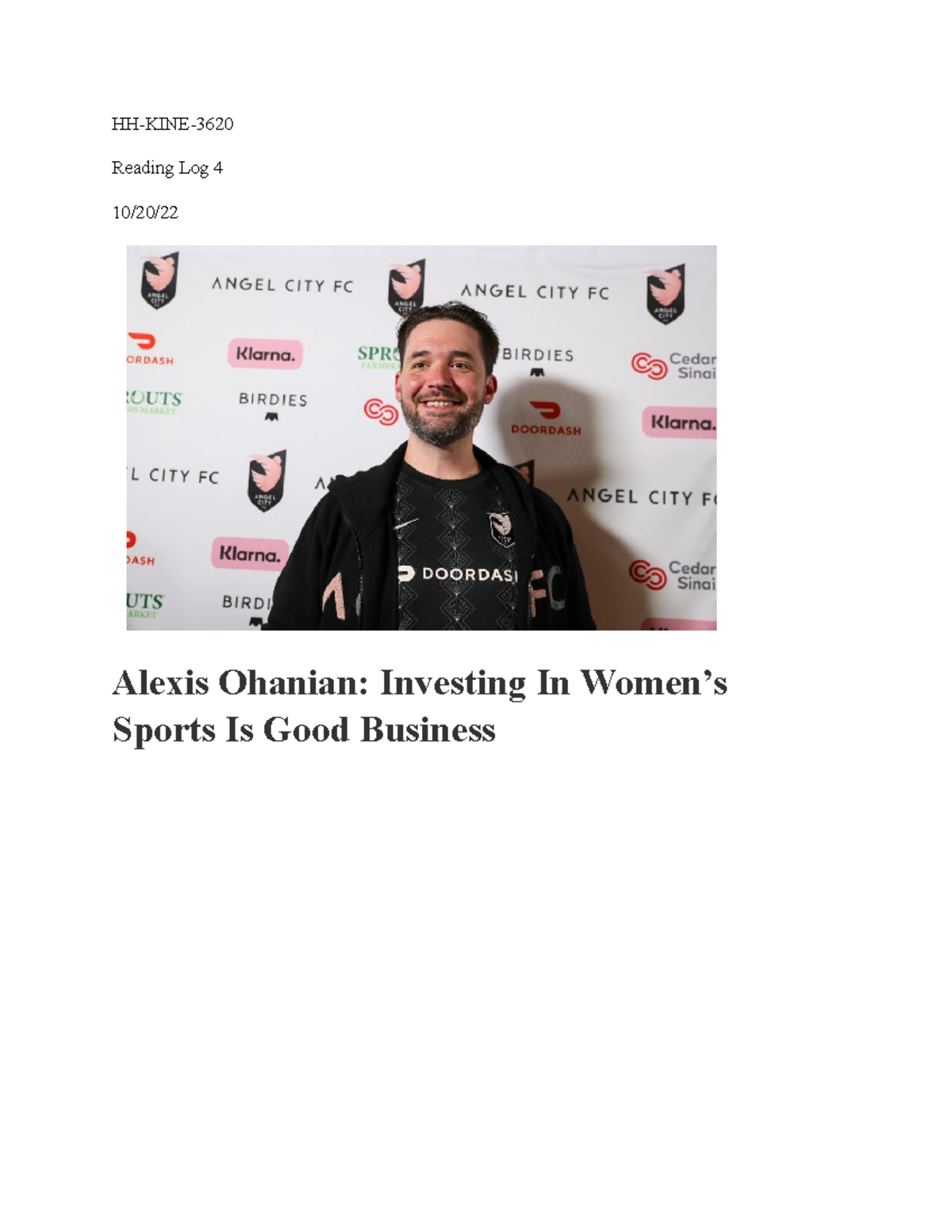 Document 9 - Reading Log for HH-KINE-3620. - HH-KINE- Reading Log 4 10 ...