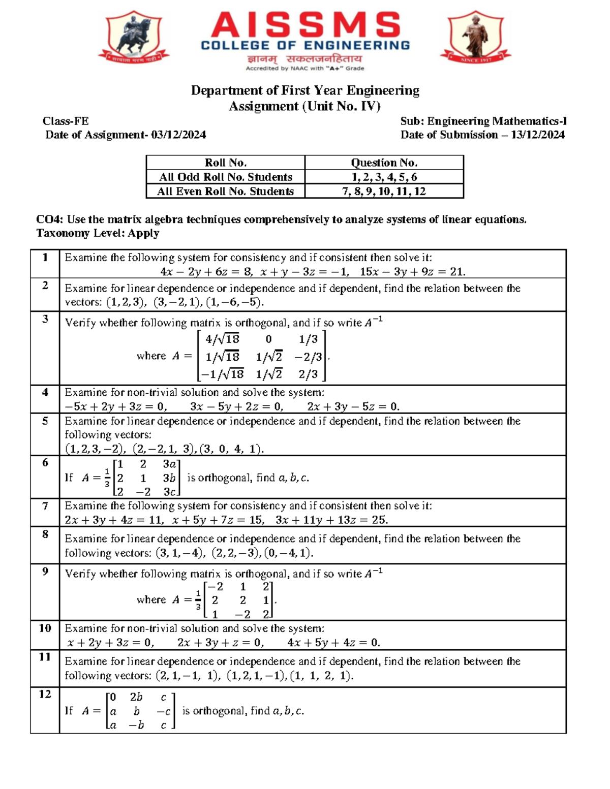EM-I-Assignment U4 - ㅤㅤㅤㅤㅤ - Department of First Year Engineering ...