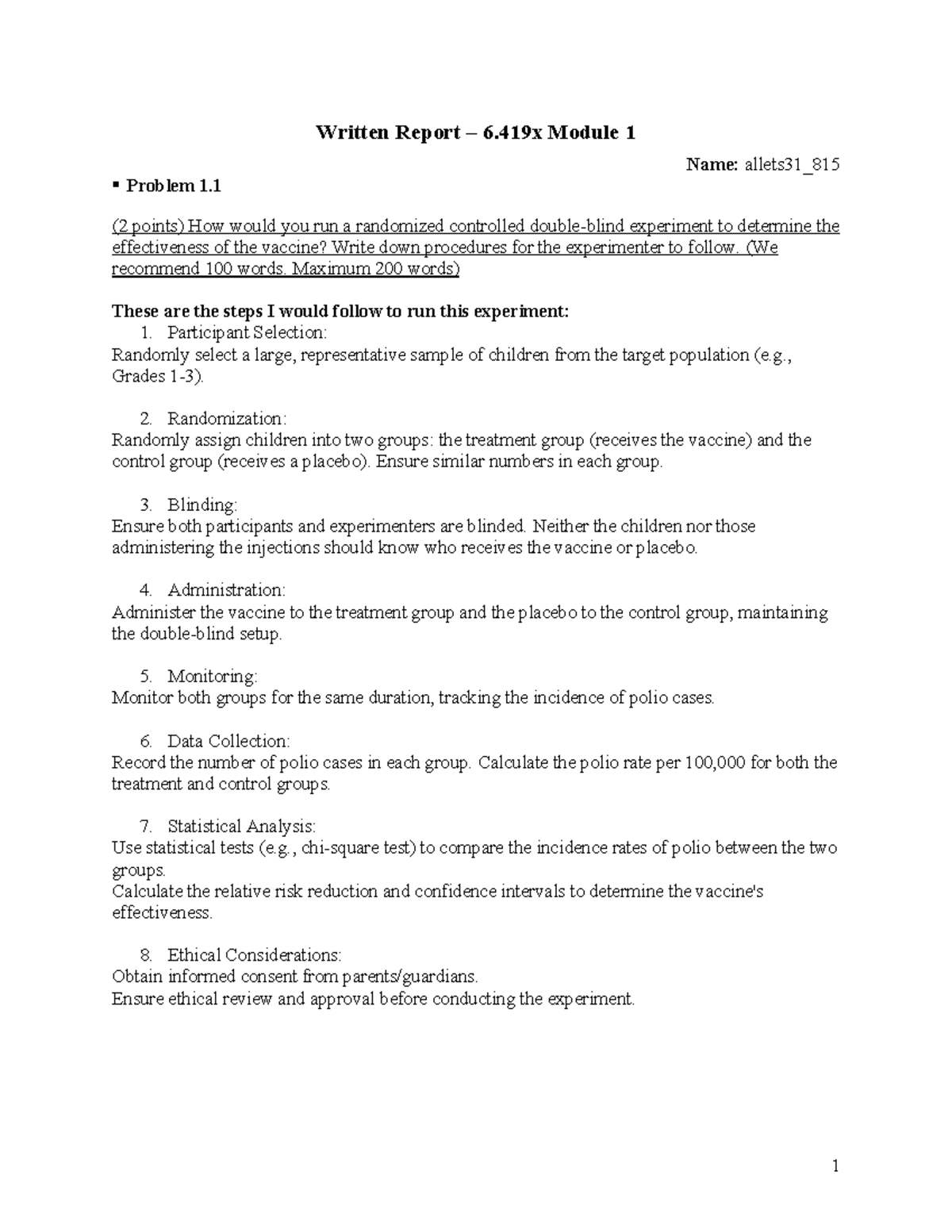 Module 1Written Report - Written Report – 6 Module 1 Name: allets31 ...