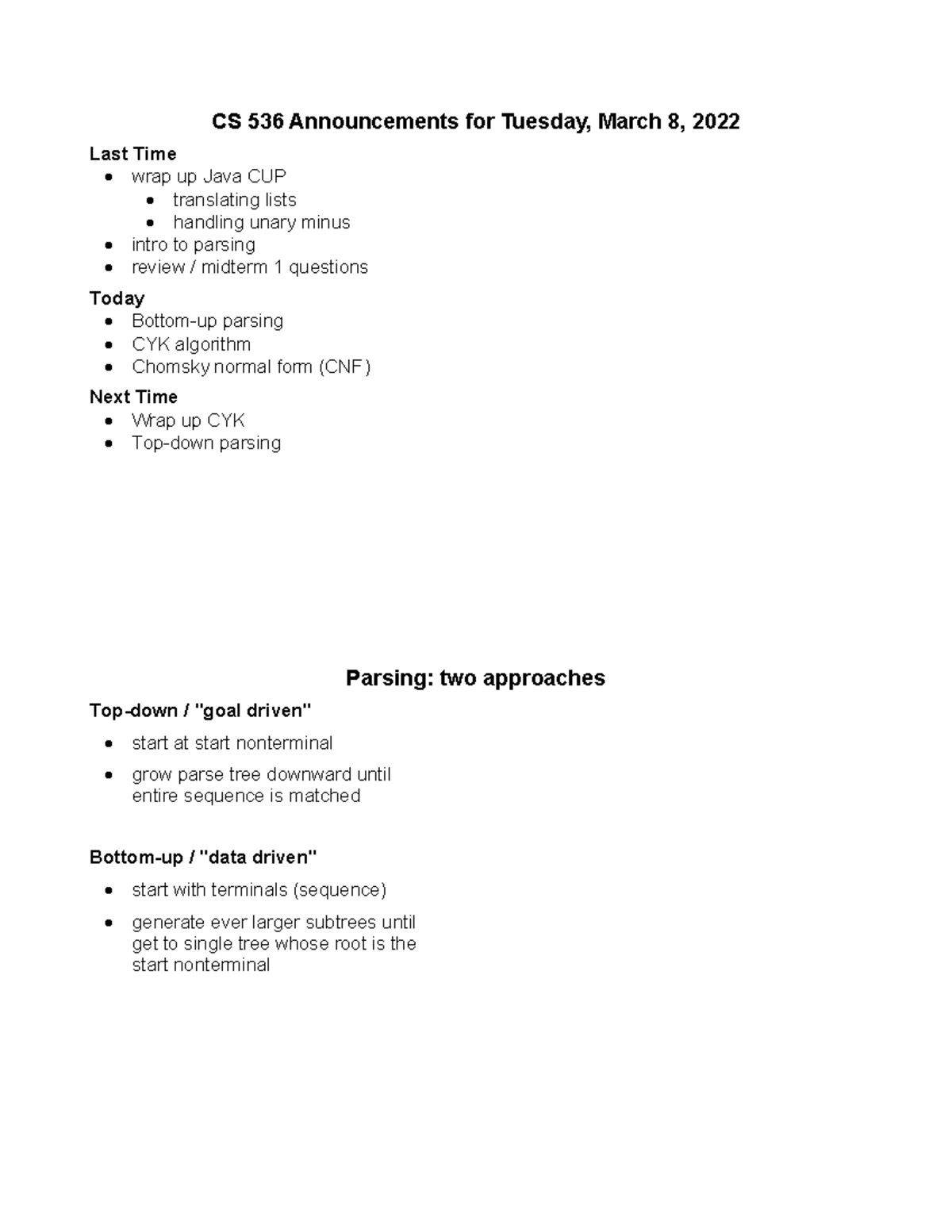 Lec Week 7 Lecture Notes For Week7 Cs 536 Announcements For Tuesday March 8 2022 Last