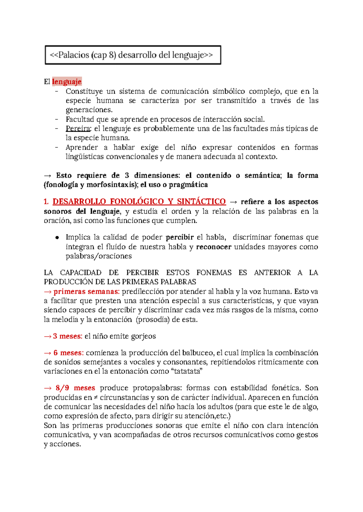 Palacios cap 8 - El lenguaje - Constituye un sistema de comunicación ...