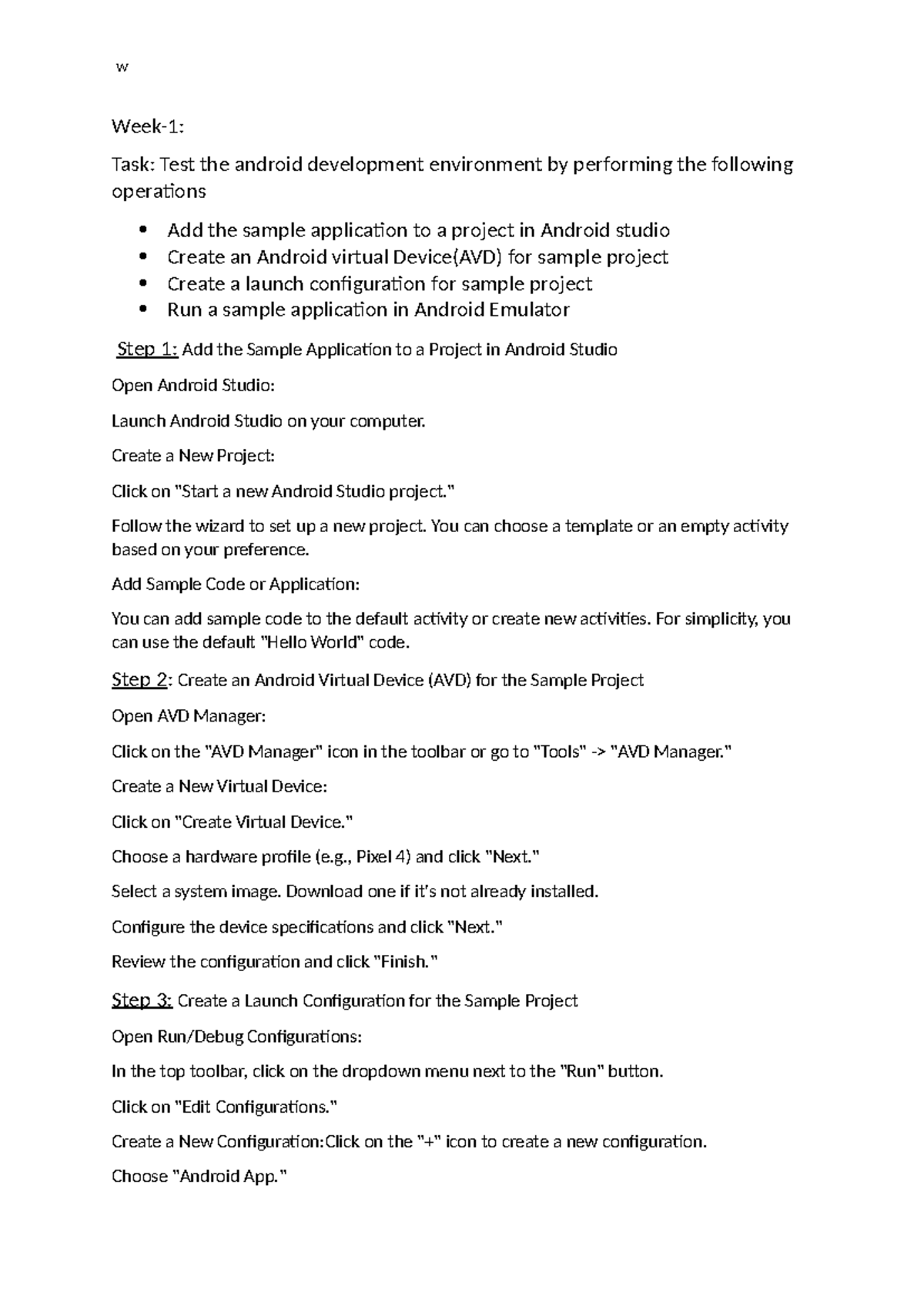 Android lab - Week-1: Task: Test the android development environment by ...