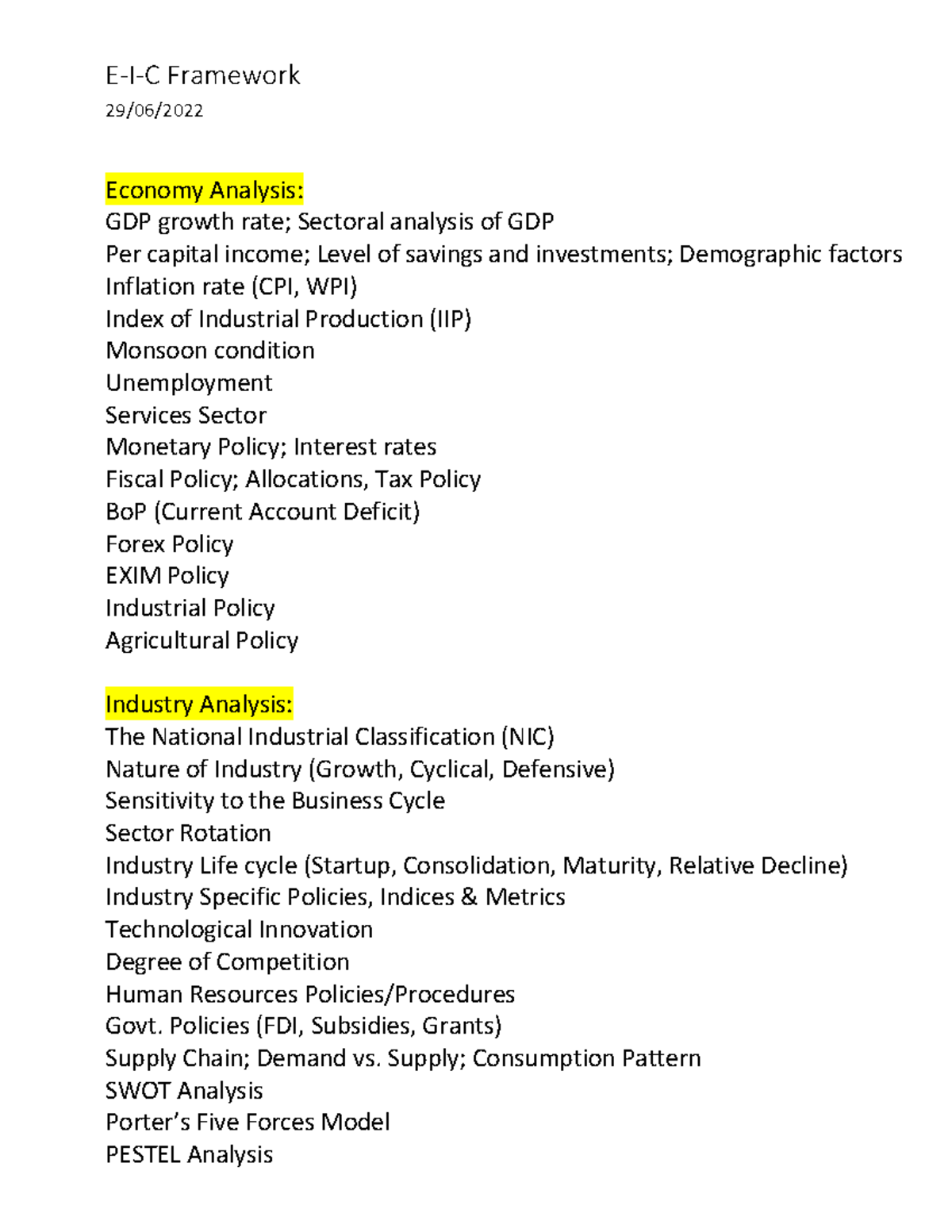 11. E-I-C Framework - ĐŽŶŽŵLJ ŶĂůLJƐŝƐ͗ ' W ŐƌŽǁƚŚ ƌĂƚĞ͖ ^ĞĐƚŽƌĂů ...