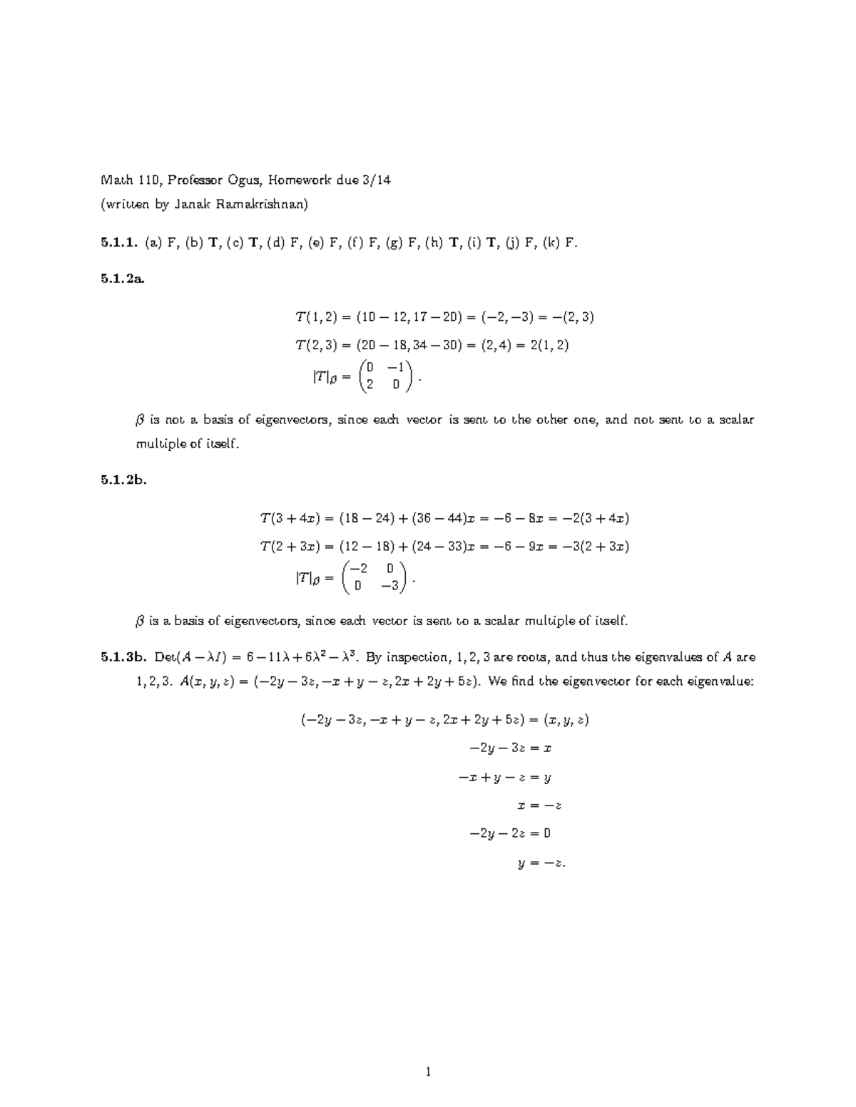 110HW9 - Arthur Ogus, Spring 2007 - Math 110, Professor Ogus, Homework ...
