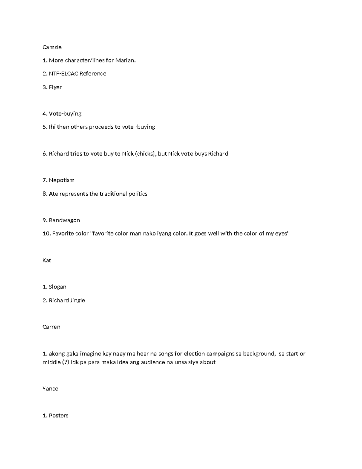 Tuyok notes - Camzie More character/lines for Marian. NTF-ELCAC ...