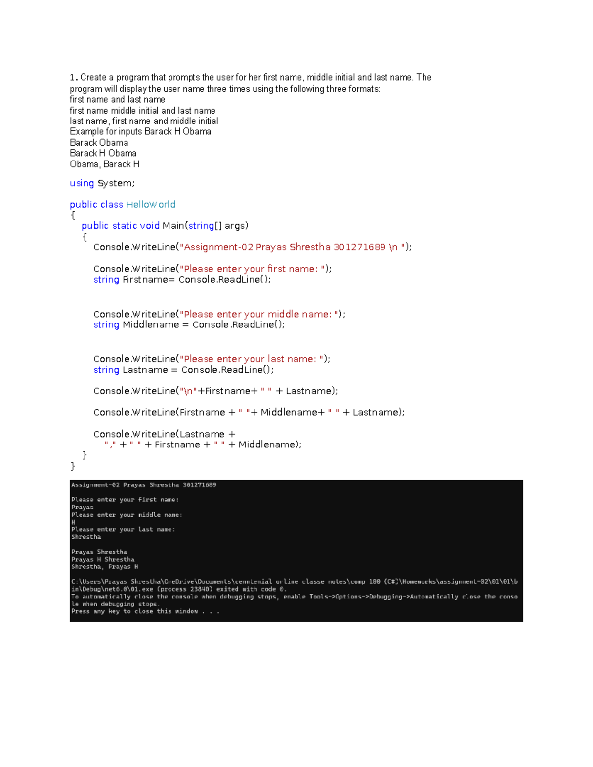 Final Assignment 02 Youll Get This Assignment In Week 02 1 Create A Program That Prompts 