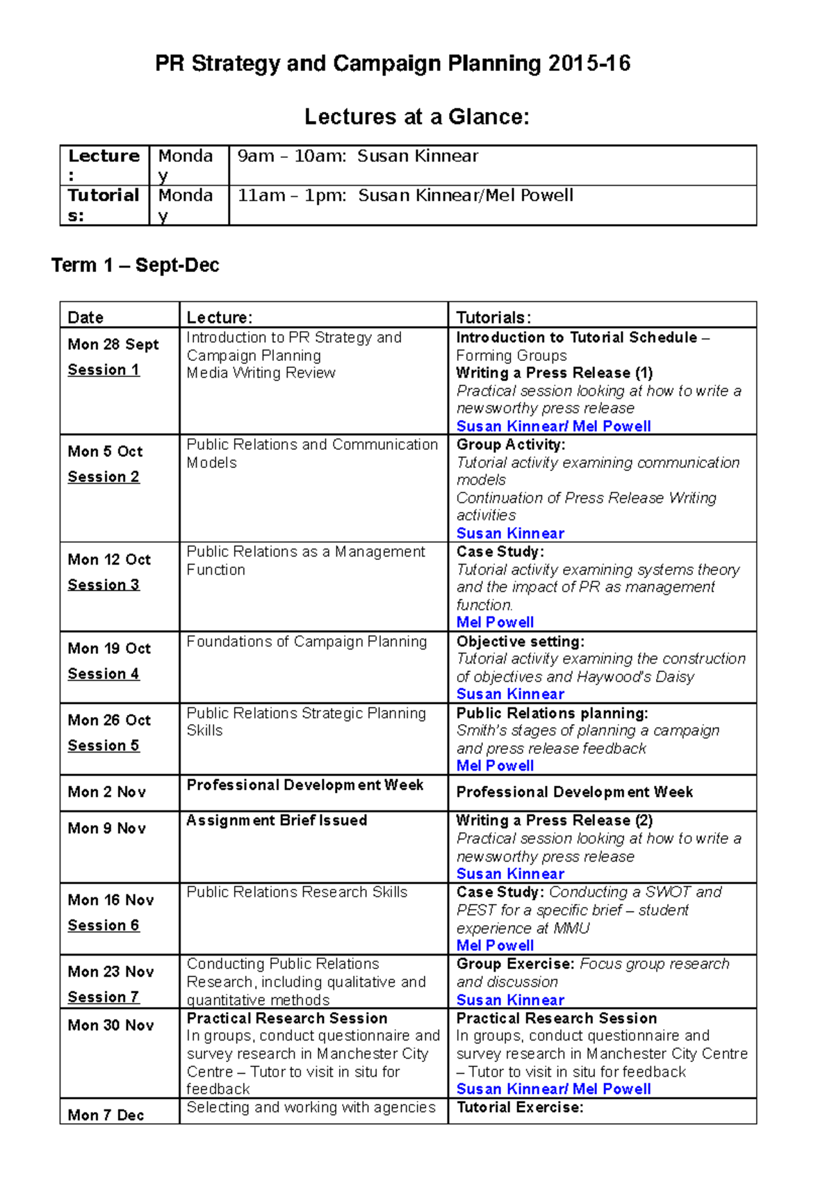 Prscp Lecture Schedule 2015-2016 - PR Strategy and Campaign Planning ...