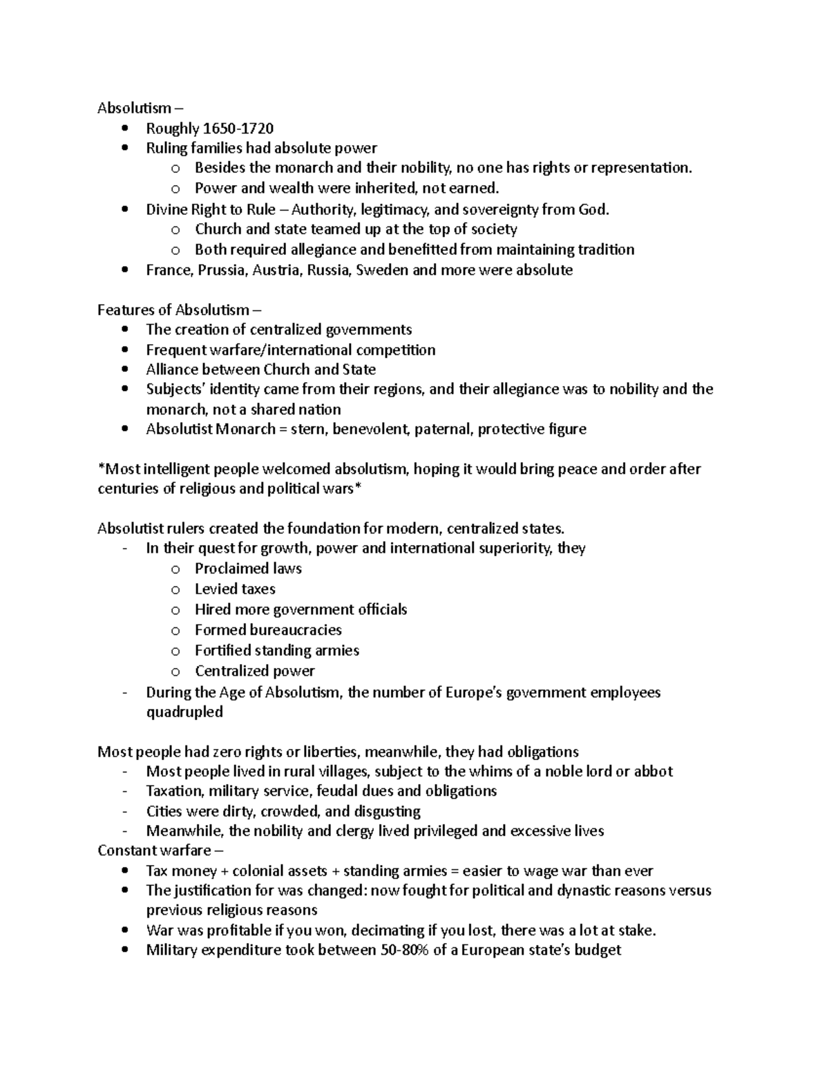 OLD Regime PART 1 - Lecture notes Chapter 2 - Absolutism – Roughly 1650 ...