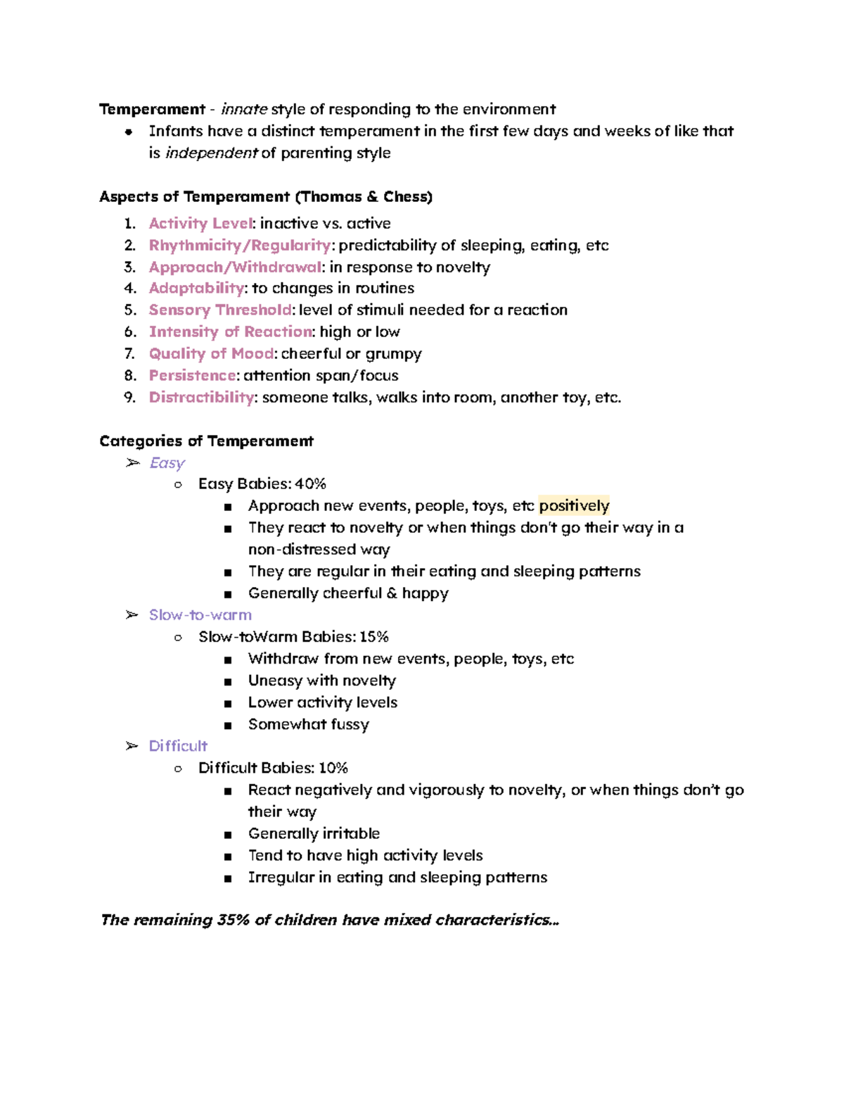 Hdfs14 - Human Development And Family Studies - Temperament - innate ...
