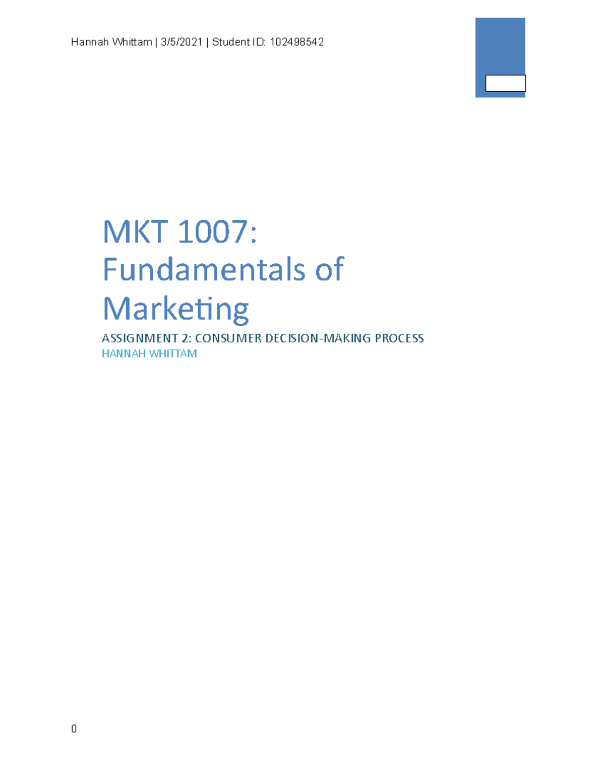 Mkt10007 Fundamentals Of Marketing Assignment 2 Consumer Decision