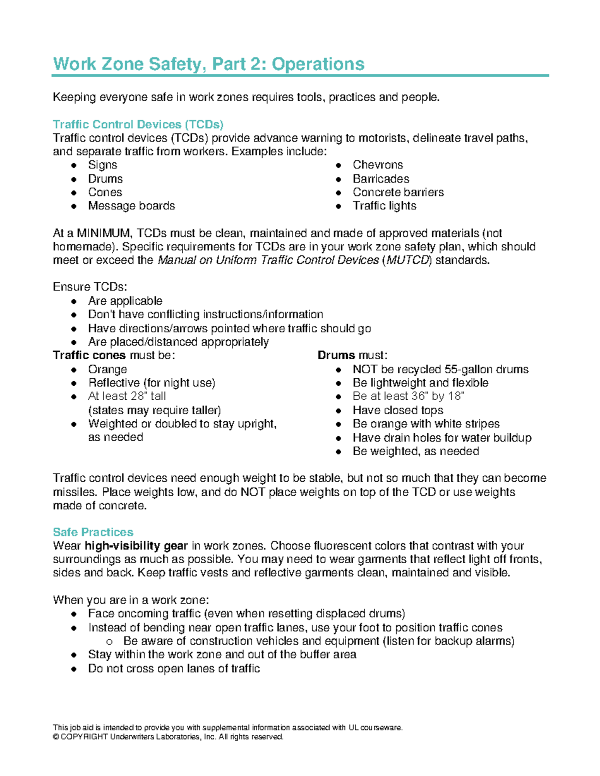 Work Zone Safety Part 2 Operations US Job Aid PS5-102985 - This job aid ...