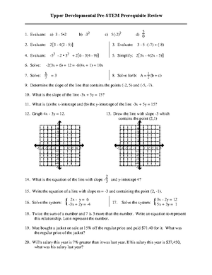 MATH 1332 Prerequisite Review - 1 Prerequisite Review MATH 1332 ...