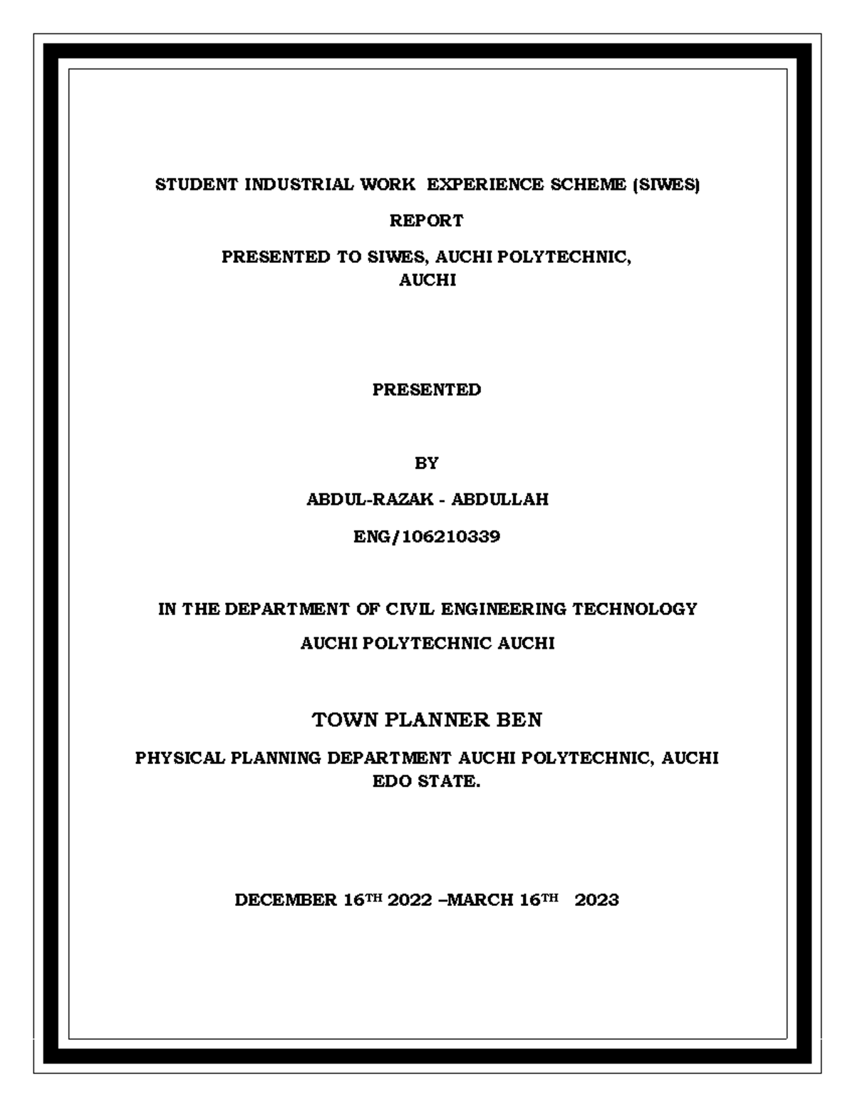 Civil Engineering IT Report - STUDENT INDUSTRIAL WORK EXPERIENCE SCHEME ...