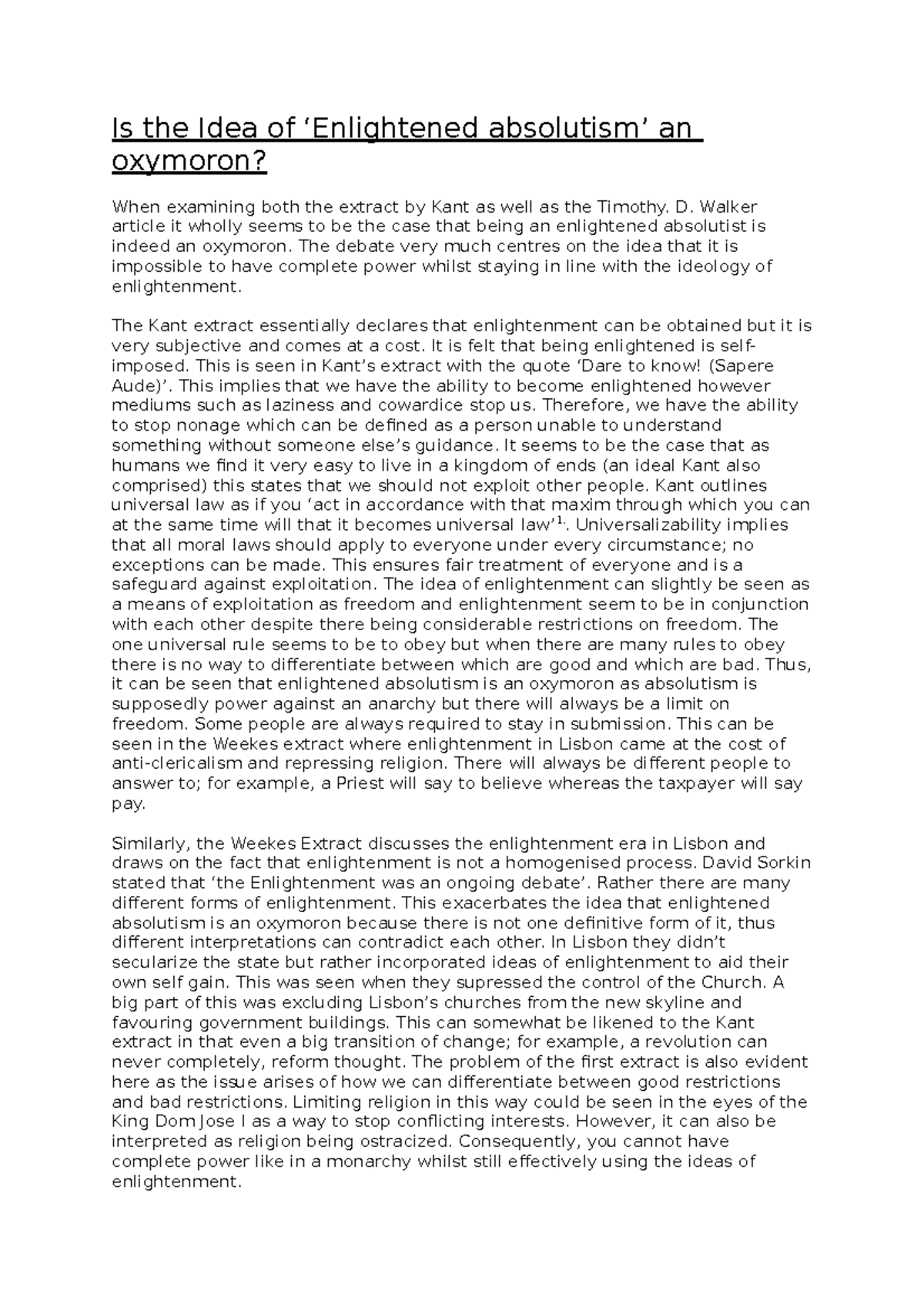 Seminar Week 2 - Is the Idea of ‘Enlightened absolutism’ an oxymoron ...