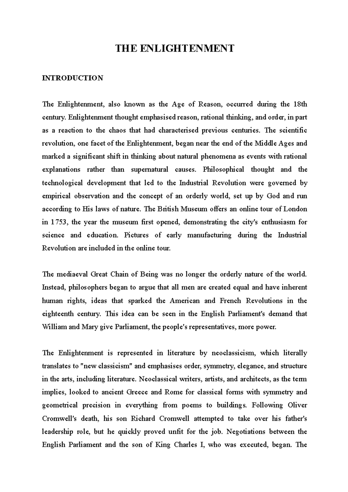 THE Enlightenment - English Literature - AMU - Studocu