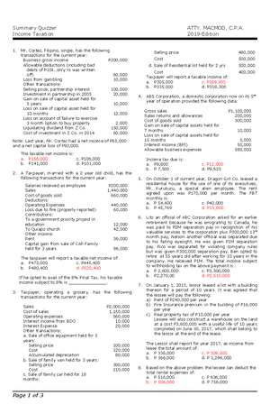 Compiled Exercises TAX CHAP6 12 - Name: Section: INCOME TAXATION Date: CAPITAL GAINS TAXATION ...