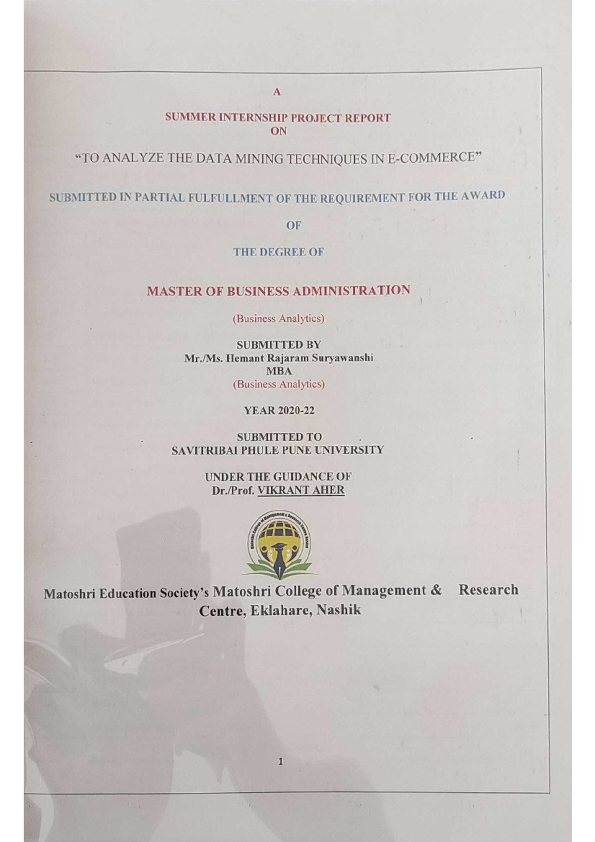 SIP refrence - summer internship project on data mining - Mba - Studocu