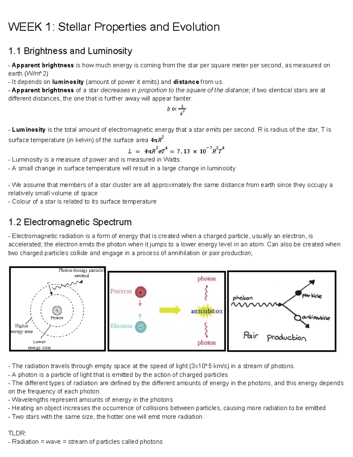 OLET1638 Astronomy from Stars to Black holes - Revision Sheet - WEEK 1 ...