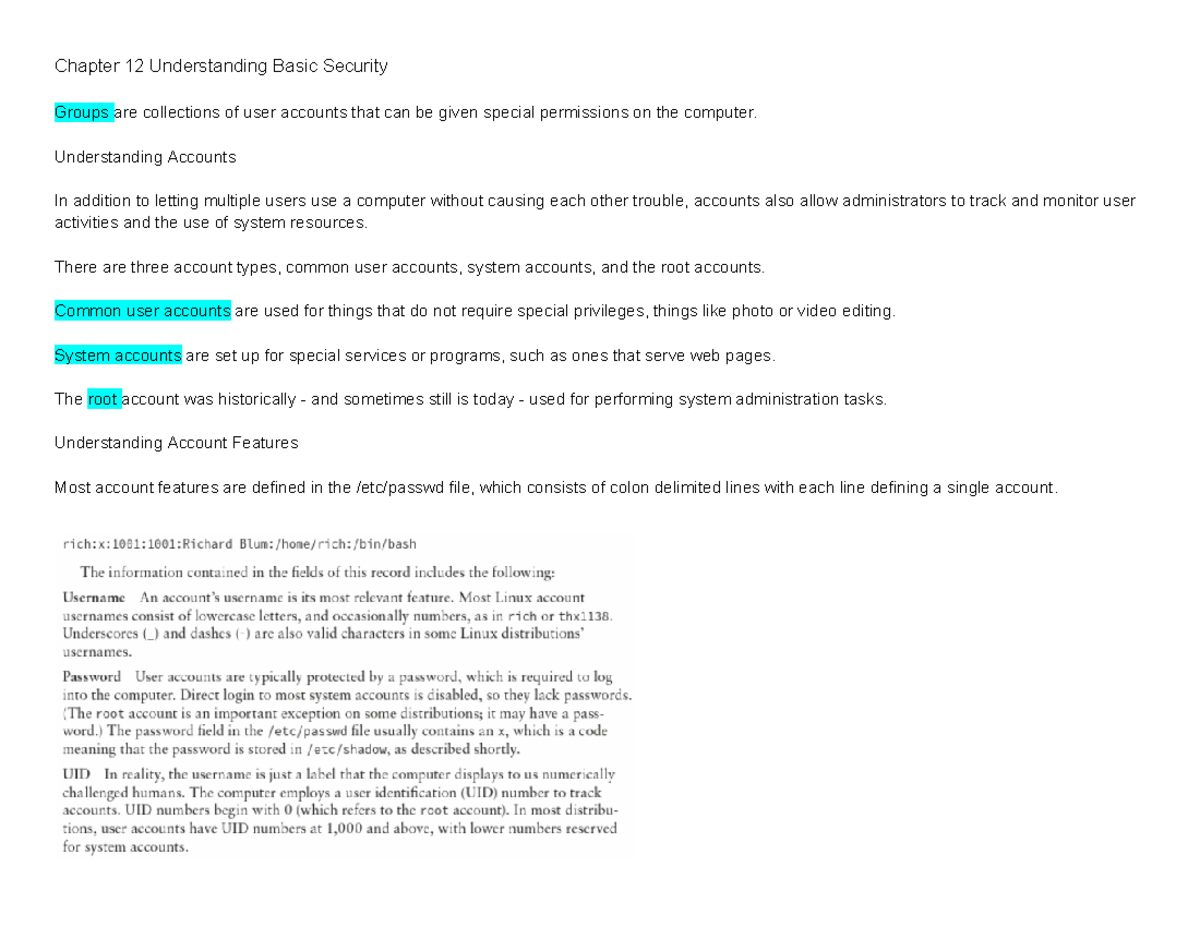Linux Foundations Chapter 12 - Chapter 12 Understanding Basic Security Groups are collections of ...