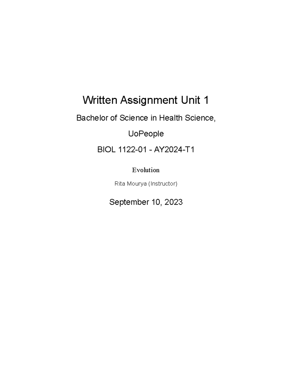 Written Assignment Unit 1 - Ensure you include at least one modern example of observed natural ...