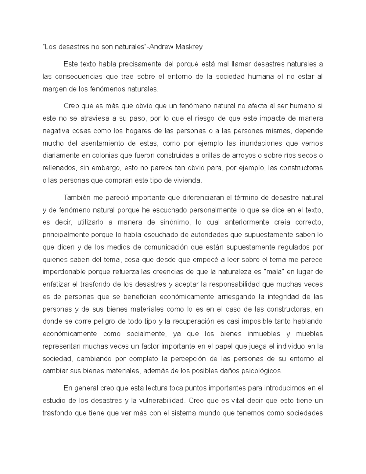 Los desastres no son naturales - “Los desastres no son naturales ...