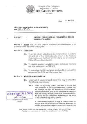 CUSTOMS ADMINISTRATION- ARMS - Customs Administration - Studocu