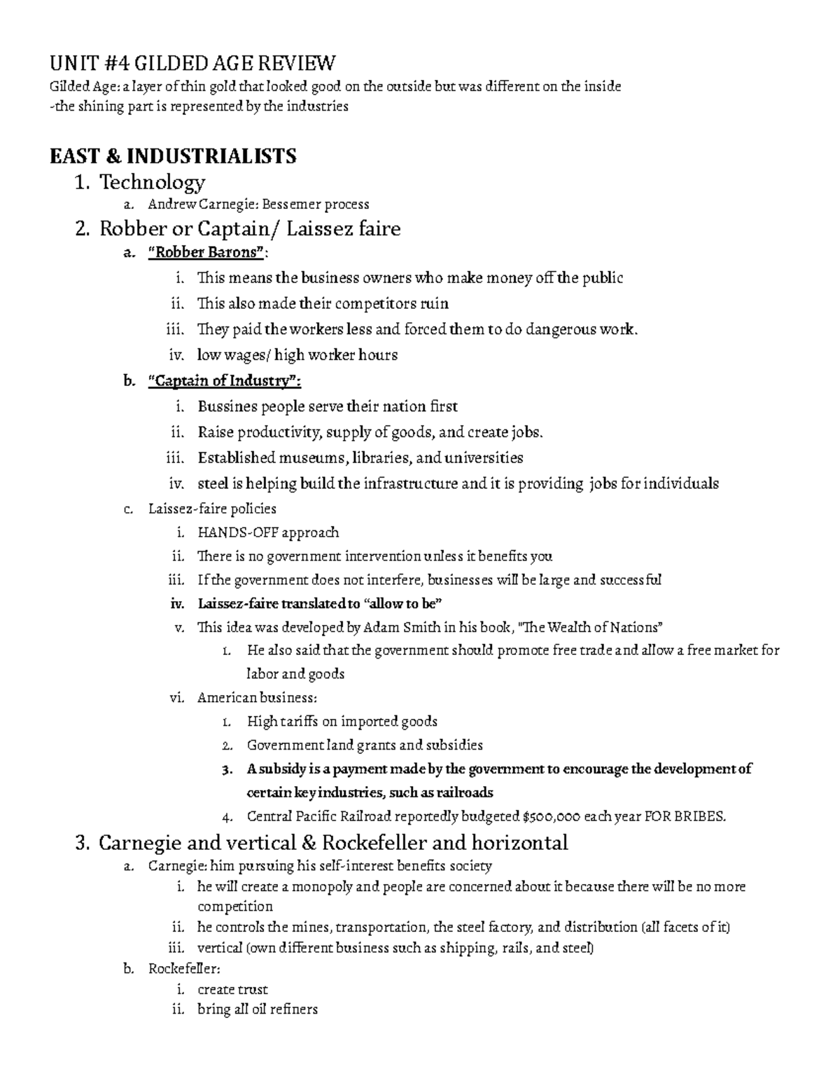 UNIT #4 review History Honors - UNIT #4 GILDED AGE REVIEW Gilded Age: a ...